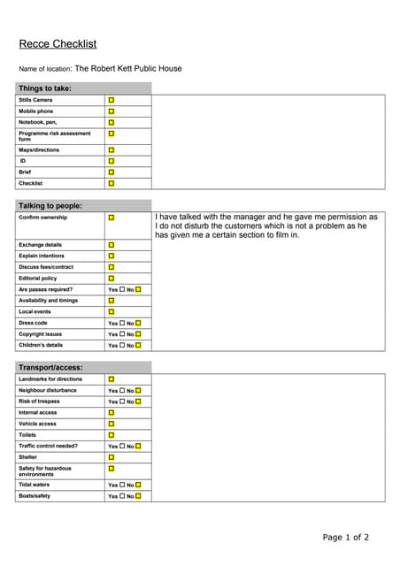 Recce checklist abby | PDF