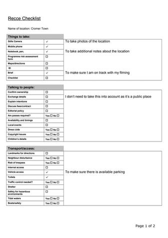 Recce checklist norwich underpass | PDF