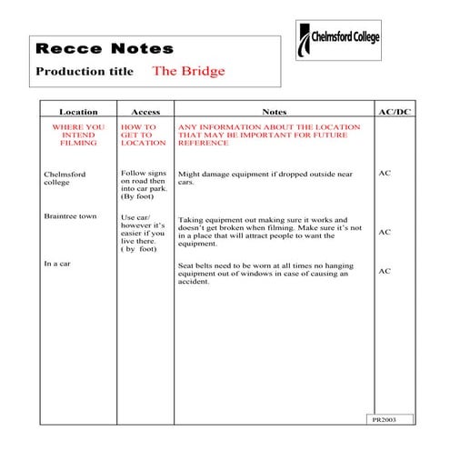 Recce notes | PDF