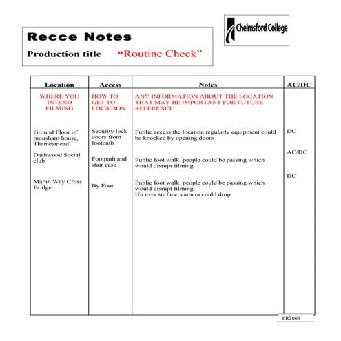 Pre production templates | DOC
