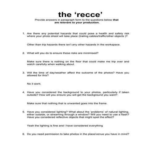 Recce questions | DOC