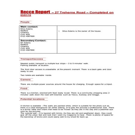 Location recce template | DOCX