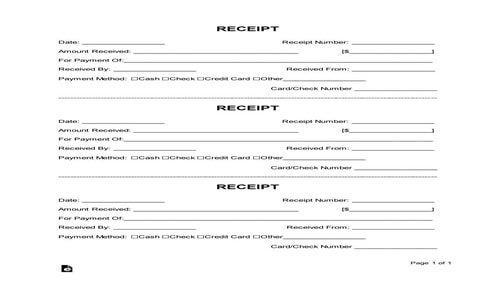 Credit Card Receipt Forms