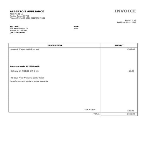 Receipt 2018 alberto's appliances receipt for electric washer and dryer ...