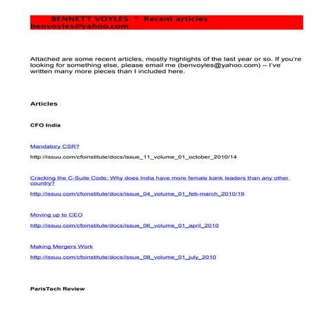 Recent articles voyles | DOC