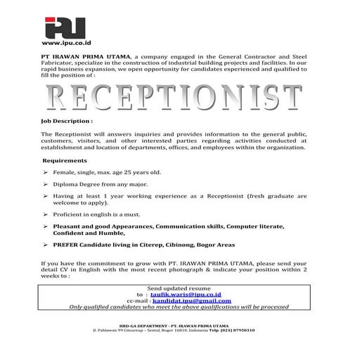 Receptionist | Pdf