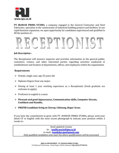 Receptionist | Pdf