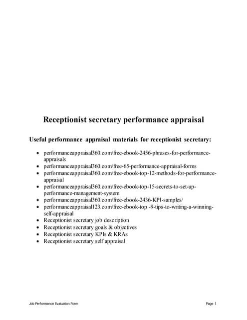 Sample receptionist performance appraisal | DOC | Resume Writing and ...