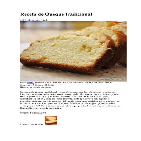 Receta de queque tradicional | DOCX