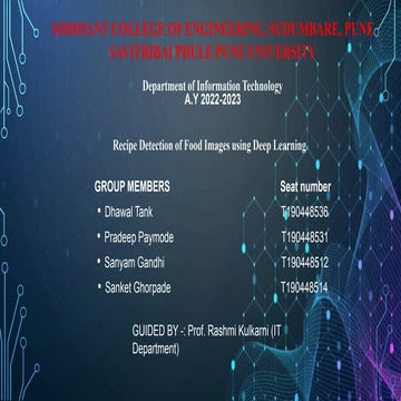 Recipe Detection Of Image Using Deep Learning Pptx