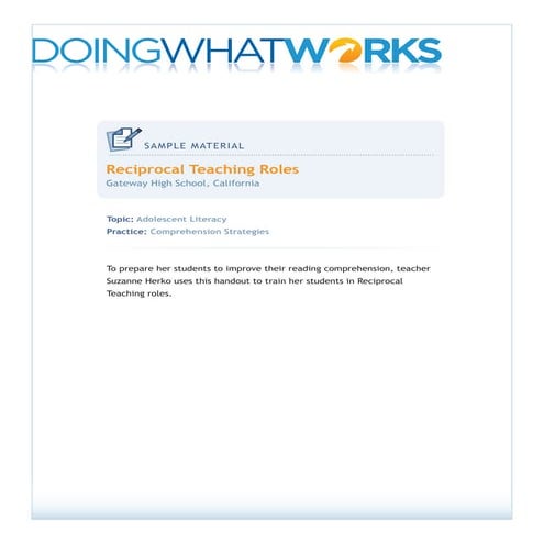 Day 2_Session I_Reciprocal teaching roles | PDF