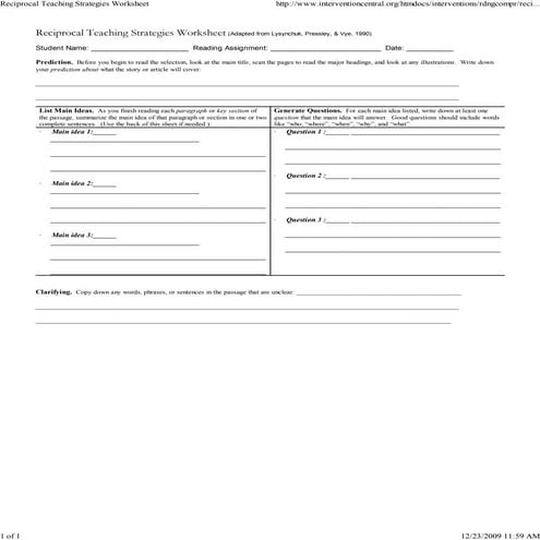 Group Reciprocal Teaching Chart | PDF