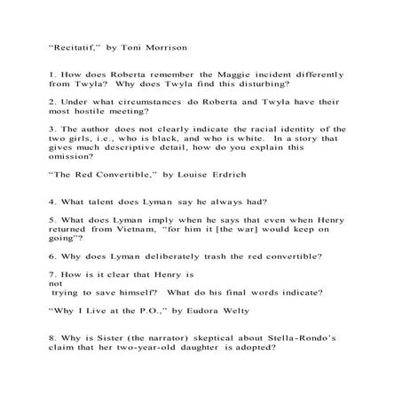 Recitatif,” by Toni Morrison1. How does Roberta remember the | PDF