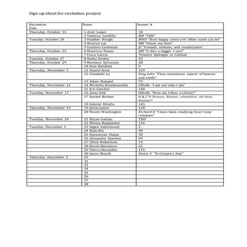 Recitation sign up sheet | DOCX