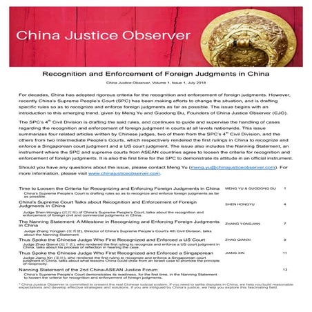 Recognition and enforcement of foreign judgments in china vol. 1 no. 1 ...