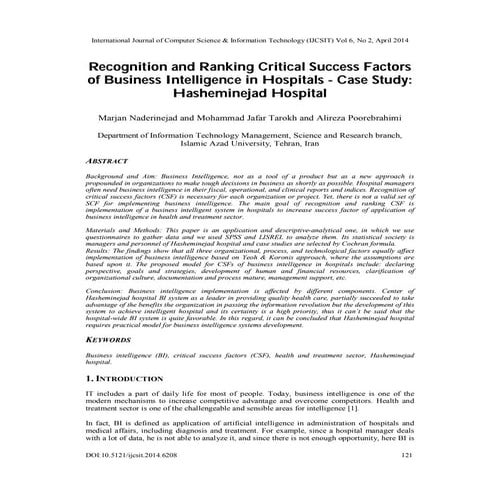 Recognition and Ranking Critical Success Factors of Business Intelligence in Hospitals - Case ...