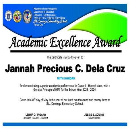 RECOGNITION CERTIFICATE SAMPLE FOR ELEMENTARY | PDF