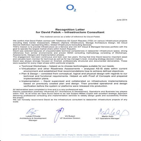 Recognition Letter - Telefonica O2 Czech Republic | PDF