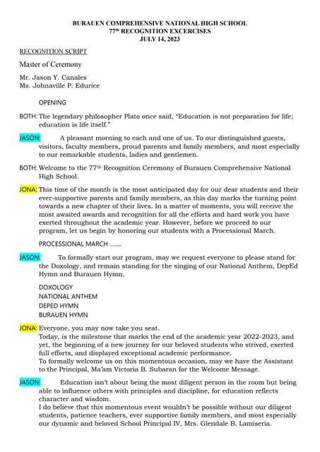 INTRAMURALS 2024-2025 EMCEE SCRIPT OPENING | PDF INTRAMURALS 2024-2025 EMCEE SCRIPT OPENING | PDF