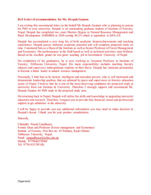 Reference Letter from my thesis supervisor | PDF