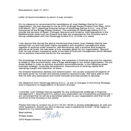 CFO Rope Division 2017. Recommendation letter. | PDF