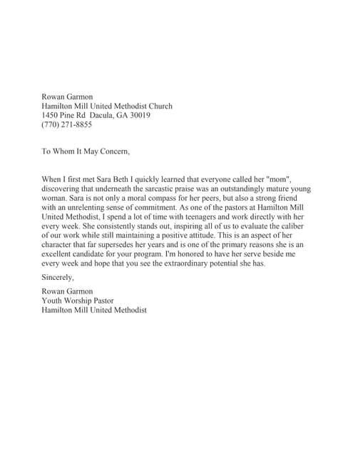 Church Letter of Recommendation Decker | PDF