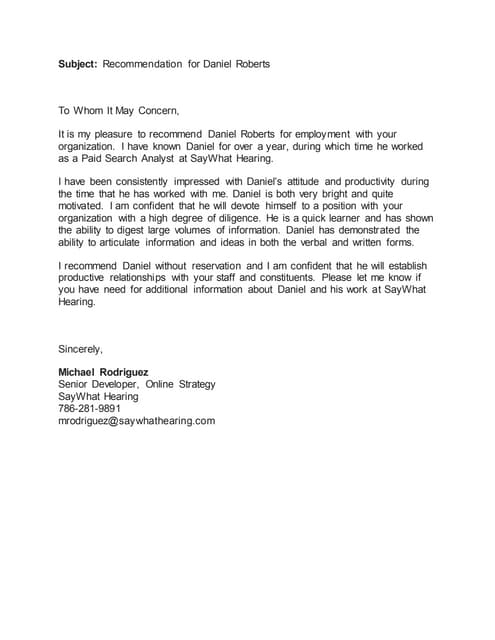 Recommendation for Danielle Lozano | PDF