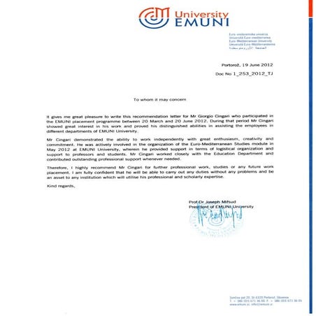 Recommendation letter dott. Cingari Giorgio | PDF