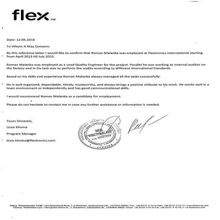 Recommendation letter Flextronics | PDF