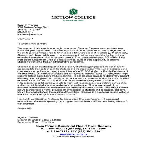 Recommendation letter from bryan thomas | DOCX