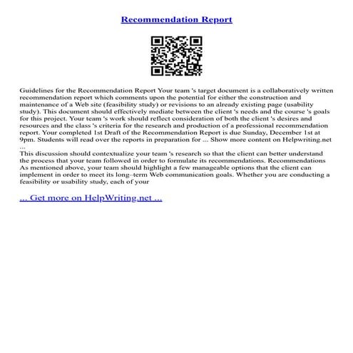 Recommendation Report | PDF