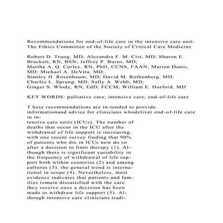 Guidelines for end of life care in icu | PDF