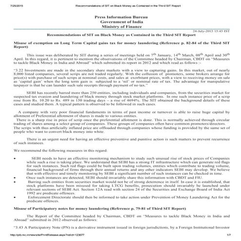 SIT Report on Black Money to Hon. Supreme Court | PDF