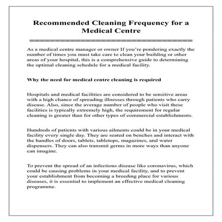Recommended Cleaning Frequency for a Medical Centre.pdf | Infectious ...