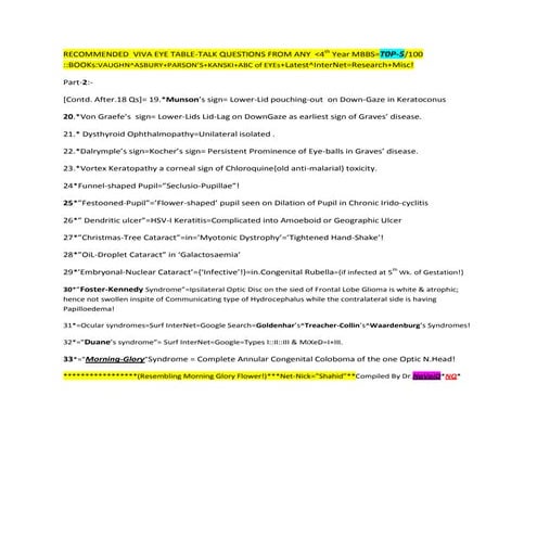 Recommended viva eye table talk questions from any 4th year mbbs=t0 p ...