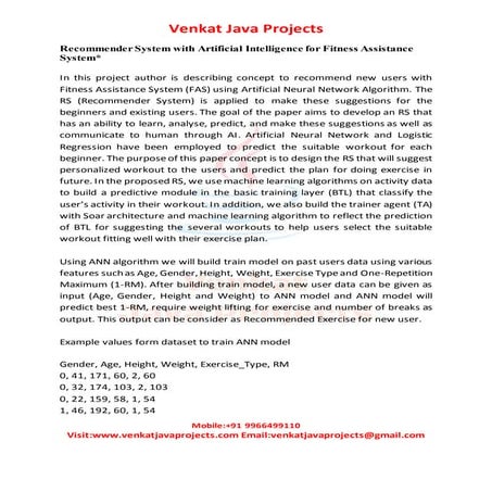 Recommender system with artificial intelligence for fitness assistance ...