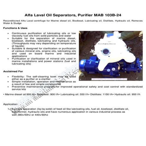 Alfa Laval oil purifier, HFO purifier, fuel oil purifier, industrial ...
