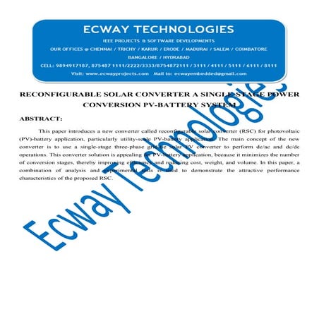 Reconfigurable Solar Converter A Single Stage Power Conversion Pv