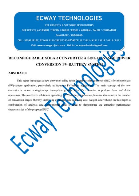 Reconfigurable Solar Converter A Single Stage Power Conversion Pv