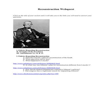 Reconstruction Webquest 2 | PDF