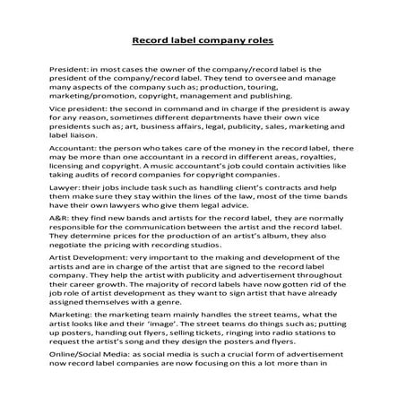 Record label company roles | DOCX