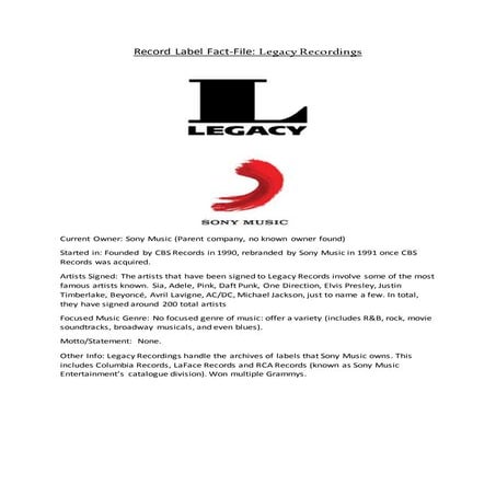 Record label factfile legacy recordings | DOCX