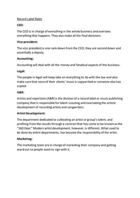 Music industry hierarchy | PDF