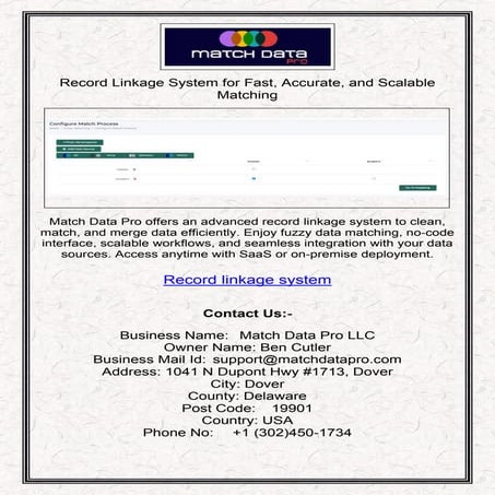 Record Linkage System for Fast, Accurate, and Scalable Matching. .pdf