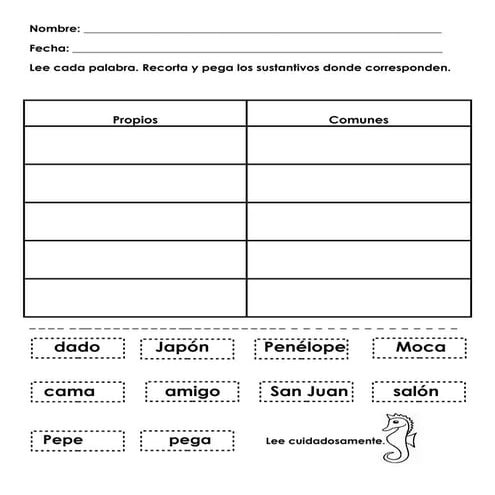 Sustantivo Verbo Adjetivo Cortar Y Pegar Verbo Sustantivo Adjetivo