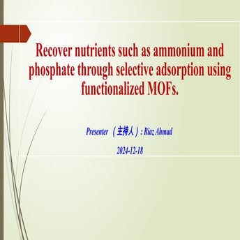 Recover nutrients such as ammonium and phosphate through selective adsorption using ...