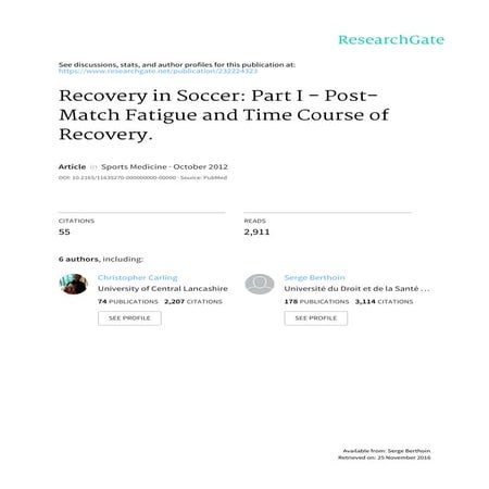 Recovery in Soccer Part I – Post-Match Fatigue and Time Course of ...