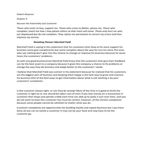 Recoverying lost customers | DOCX