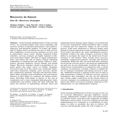 Recovery in soccer | PDF