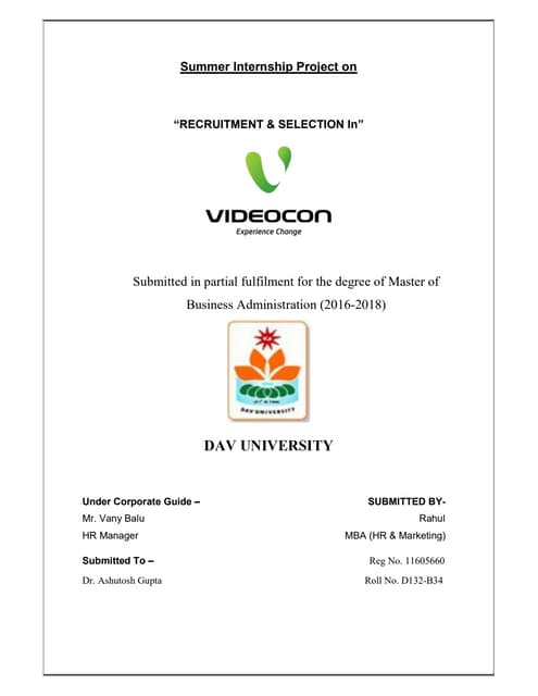 Final Project Synopsis MBA | DOC | Resume Writing and Advice | Job Search